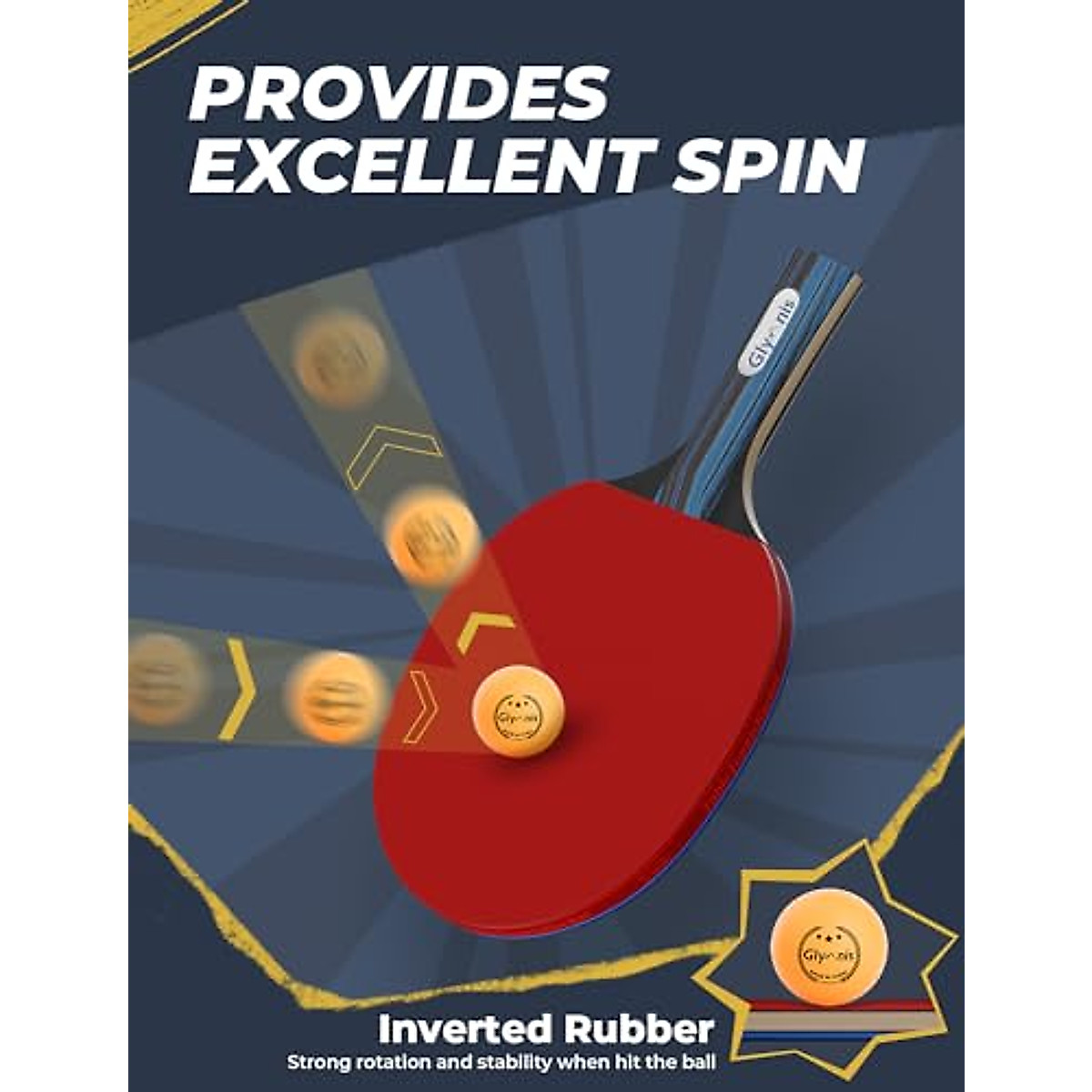 Glymnis Ping Pong Paddles Set of 4 Table Tennis Rackets with 8 Balls, Storage Case for Indoor Outdoor Table Tennis Paddle Game Accessories