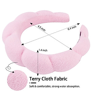 WHAVEL 3 Pack Spa Headband Skincare Headbands, Makeup Headband Sponge Terry Cloth Headbands Face Wash Headband Puffy Hair Band for Washing Face Women Girls (White, Pink, Black)