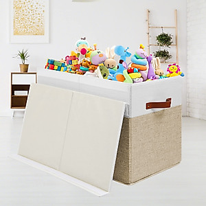 Gowee Large Toy Storage Box with Lid, Sturdy Toys Storage Chest Bin Organizer Basket with Dividers