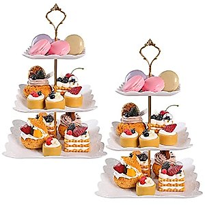 Barelove 3 Tier Plastic Cupcake Stand, Cake Display Tiered Serving Tray, 2 Pack Plastic Dessert Pastry Candy Platter Holder Tower for Wedding, Birthday, Tea Party, Baby Shower Decor (Square, White)