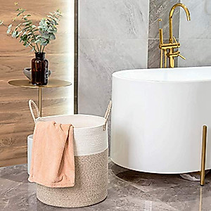 MINTWOOD Design Large 18 x 16 Inches Decorative Woven Cotton Rope Basket, Tall Laundry Basket Hamper, Blanket Basket for Living Room, Storage Baskets for Toys, Towel, Throw, Pillow, Light Brown