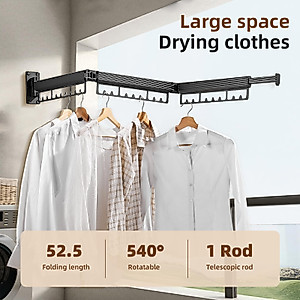 APROMOOM Wall Mounted Clothes Drying Rack Retractable Drying Rack Clothing with 8-inch Hanging Rod, Collapsible Drying Rack Indoor Space Saver for Balcony Laundry & Bathroom