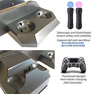 PS4 Stand Vertical Display Stand Charger for PlayStation PS VR Headset, PS4, Pro, Slim Console, DualShock 4 & Move Motion Controller