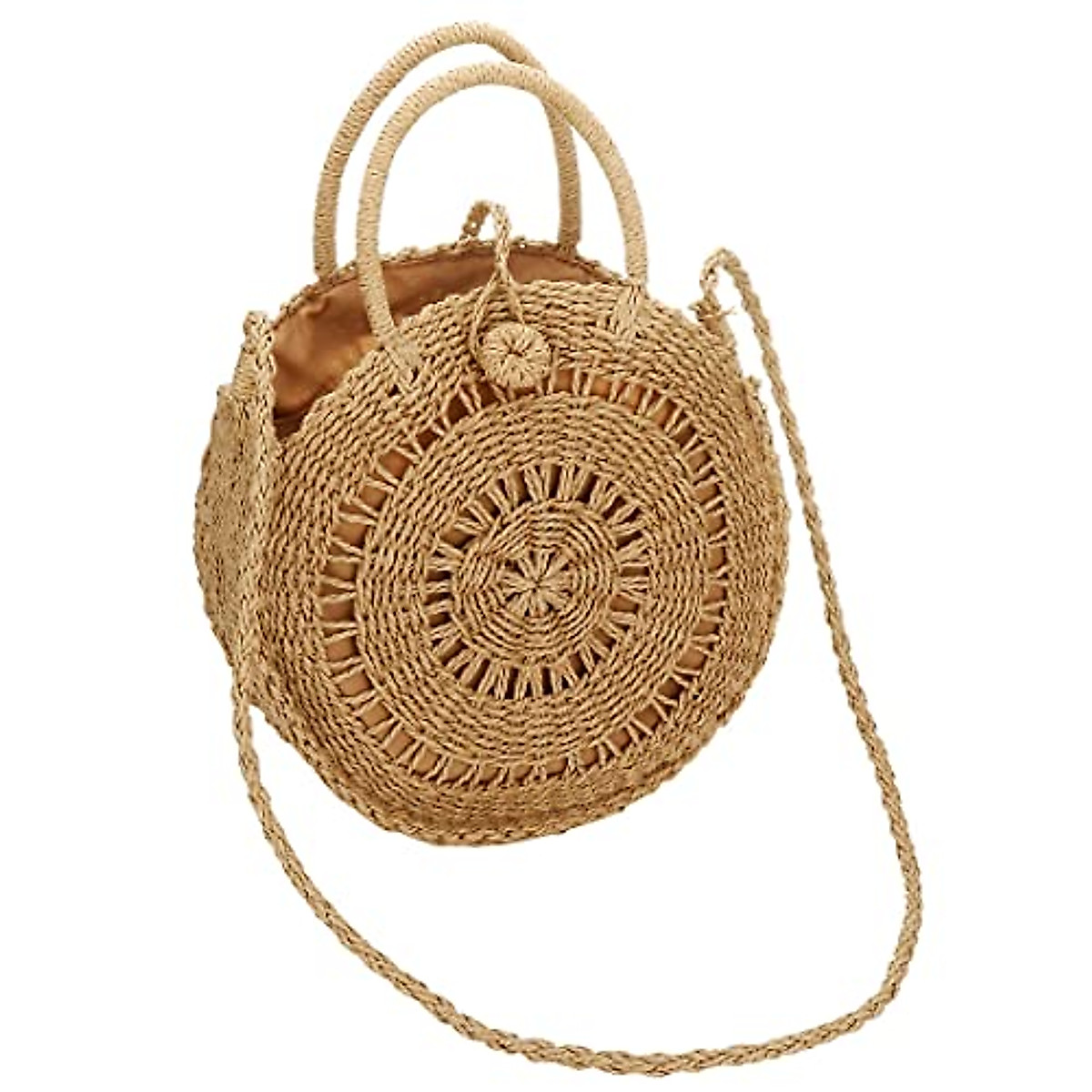 Straw Tote for Women, Crossbody Handwoven Rattan Straw Bag Summer Beach Carrying Shoulder Handbag(Coffee)