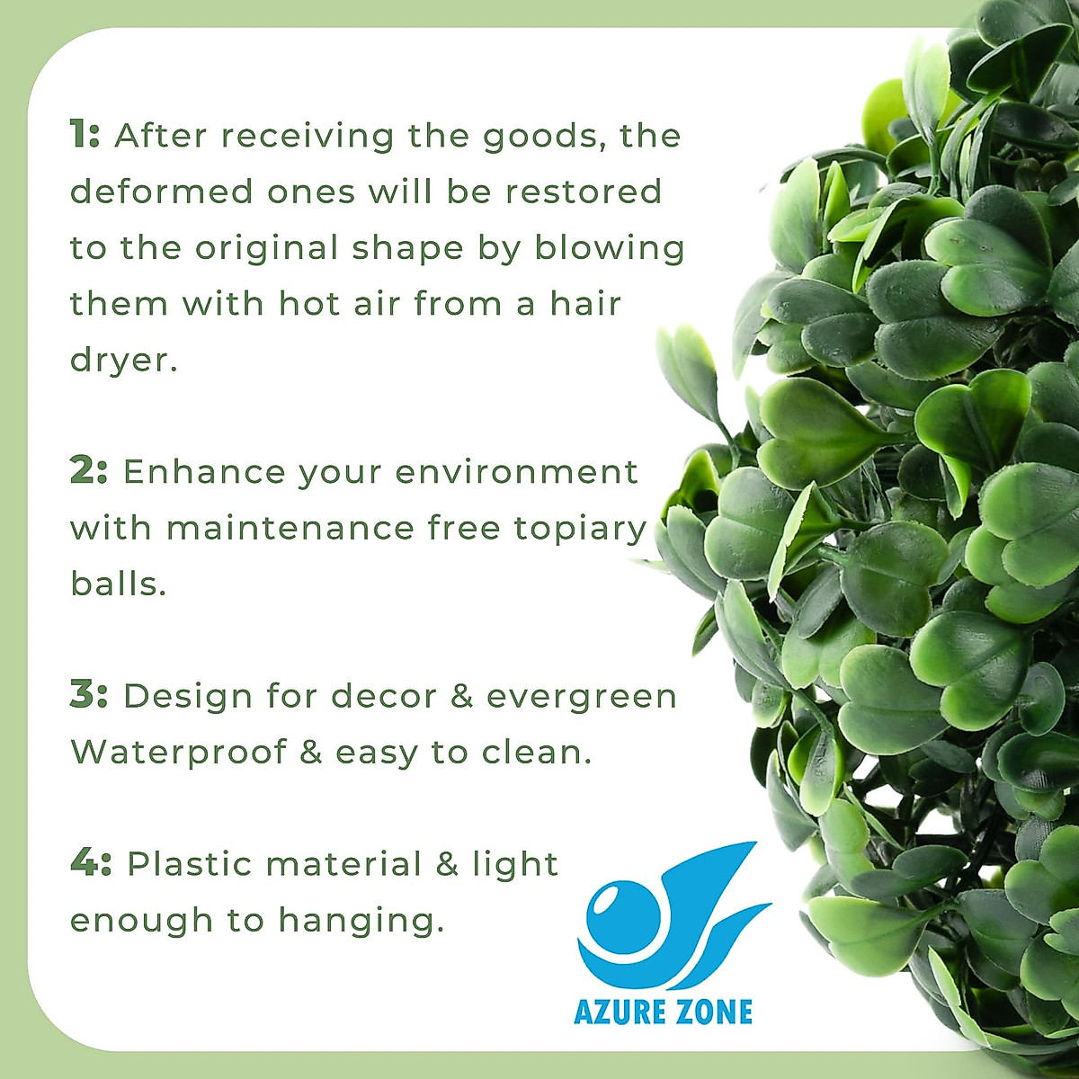 Azure Zone, Pack of 6 4" Artificial Boxwood Topiary Green Plant Balls Decorative Greenery Filler for Garden Home