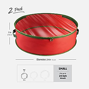 ZOBER 2-Pack Christmas Wreath Storage Container Clear Top 24-Inch, Breathable Non-Woven Material - Dual-Zippered Holiday Wreath Storage Bag & Durable Handles, Protect Artificial Xmas Wreaths