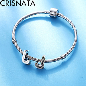 Letter J Charms, Initial J Alphabet Beads in Vintage 925 Sterling Silver, fits Pandora Women Charm Bracelet, Gift for Birthday/Children/Friends