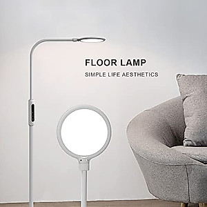 Syrinx 3 in 1 LED Floor Lamp, Desk Lamp, Clamp-on Lamp With Remote Control, 5 Brightness Levels & 5 Colors Temperatures, Dimmable, Adjustable Gooseneck Pole Lamp for Living Room Office Bedroom - White