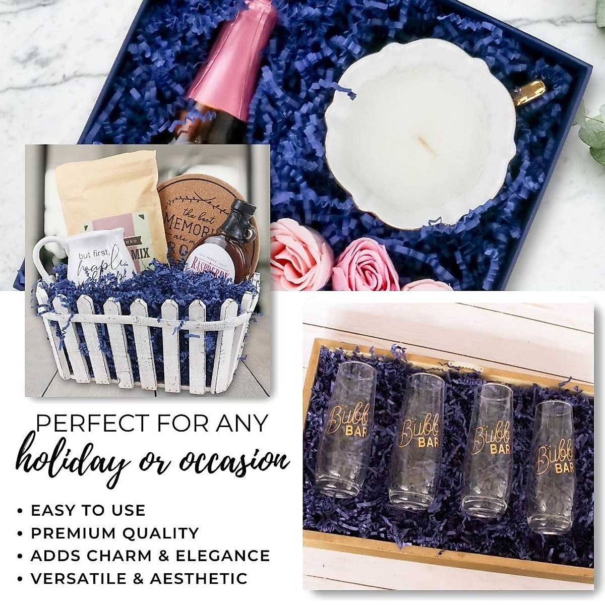 MagicWater Supply Crinkle Cut Paper Shred Filler (2 LB) for Gift Wrapping & Basket Filling - Navy Blue