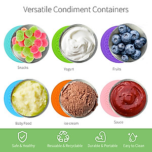 MLRYH 6Pcs 2.5oz Salad Dressing Container To Go,Stainless Steel Condiment Containers Cups with Silicone Lids, Leakproof & Reusable Sauce Containers for Snacks, Dipping Sauce,Ice Cream.¡­