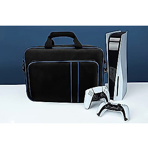 PS5 Travel Carrying Case Game Console Accessories Storage Bag with Strap Waterproof Protective Shell for PS5 (Blue)