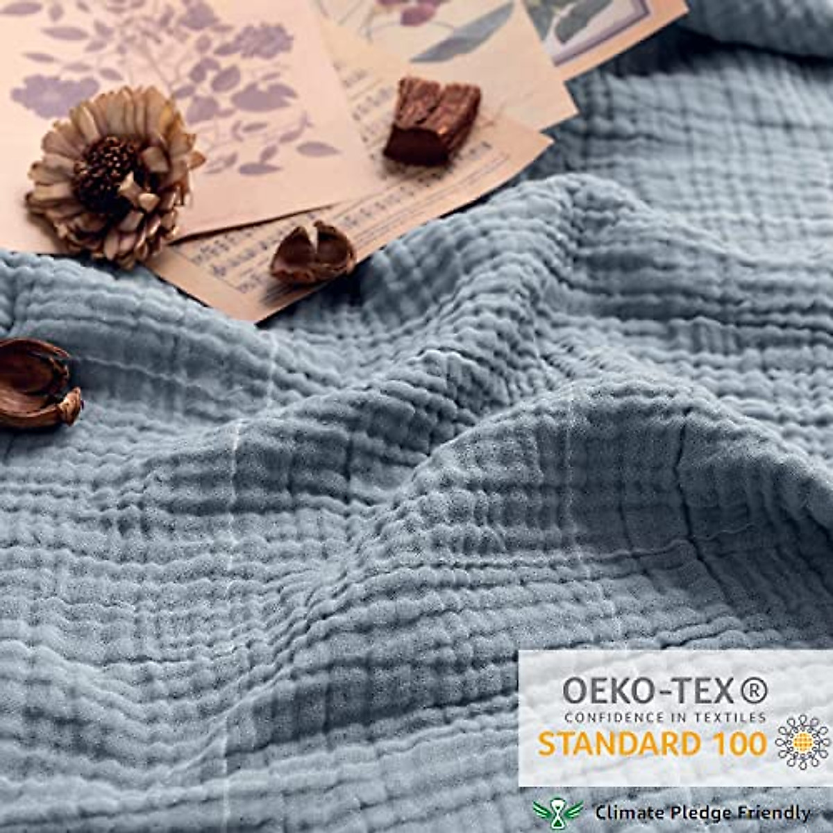 Beoty Lake Muslin Cotton Throw Blanket for Adults Kids and Toddlers, Breathable 4 Layers 100% Cotton Blanket for All Season/Cozy Soft Throw Blanket 80''×60'' Large Size for Bed, Couch -(Blue)