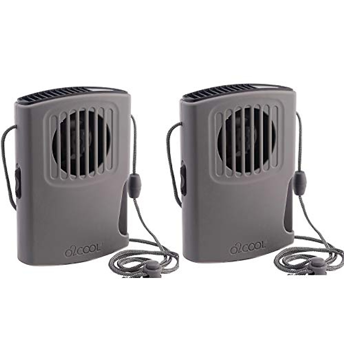 O2COOL Misting Necklace Fan - Portable, Battery Operated with Powerful Vertical Air Flow for Quiet Hands Free Cooling and Personal Travel (Grey 2 Pack)