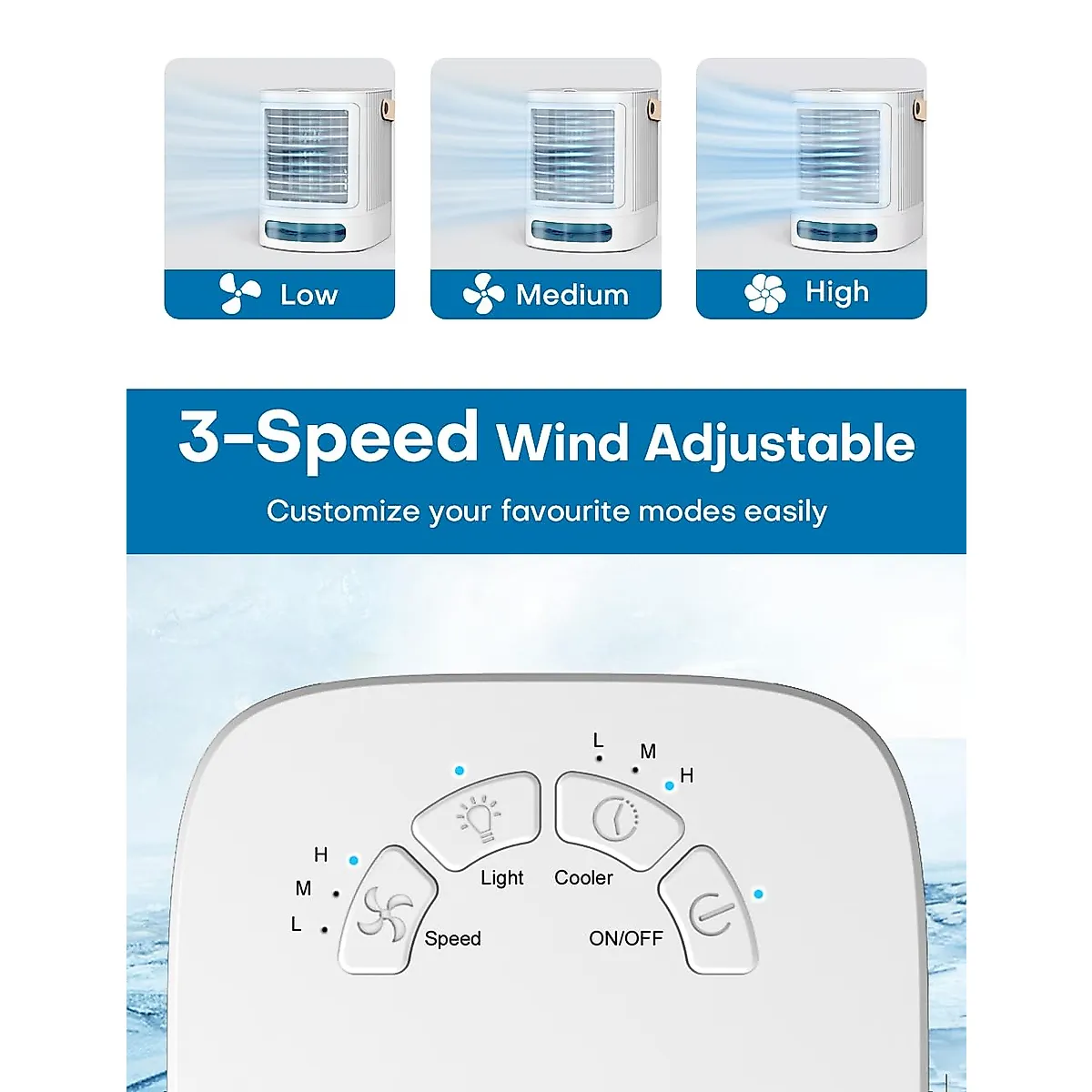 FANCOLE Mini Air Conditioner, Personal Air Cooler w/ 7-Color Night Light, 3-Level Humidify, 3 Speeds,USB Powered Evaporative Air Cooler, Small Desktop Air Conditioner Portable for Room Bedroom Office