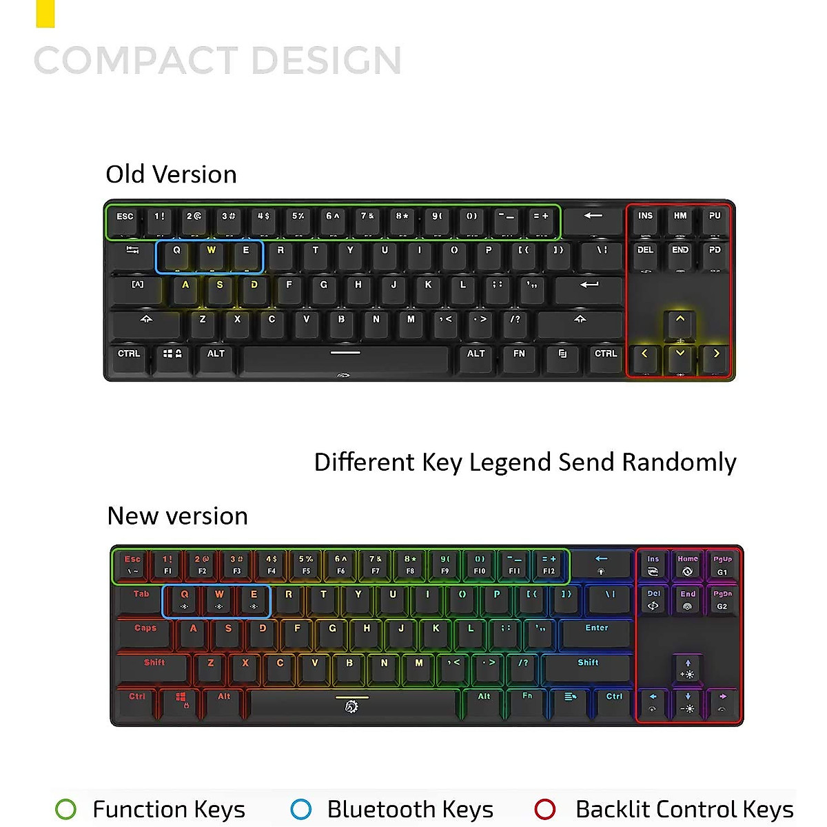 DREVO Calibur 60% Mechanical Gaming Keyboard RGB Backlit Wireless Bluetooth 4.0 and USB Wired 71 Key Compact TKL Red Switch