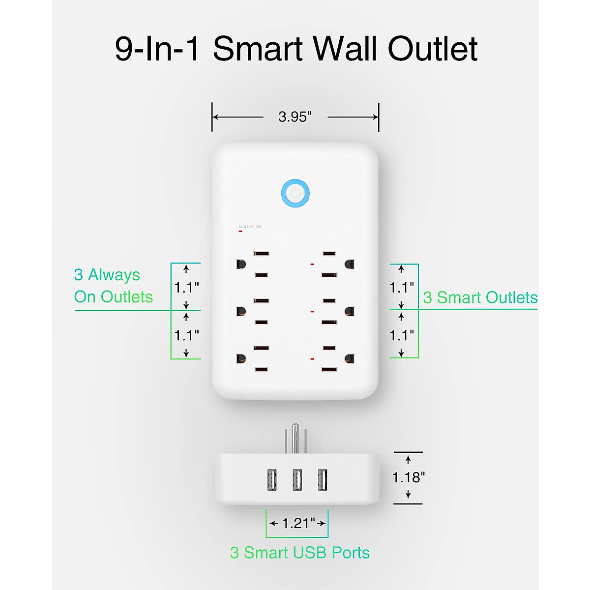 GHome Smart Plug Outlet Extender, Surge Protector with 3 Individually Controlled Smart Outlets and 3 Smart USB Ports, Works with Alexa Google Home, Wall Adapter Plug for APP Control,15A/1800W