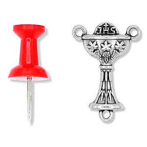 Pack of 10 - First Holy Communion Chalice Sacrament Rosary Center Piece Rosary Connector, 7/8" Silver Oxidized - Made in Italy
