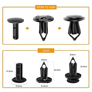 GOOACC 100PCS Nylon Bumper Fastener Rivet Clips 8mm Replacement for GM #21030249, Ford #N807389S VW Auto Push Pin Rivets Automotive Furniture Assembly Expansion Screws Kit