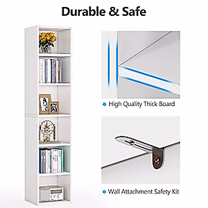 Tribesigns 70.9 Inch Tall Narrow Bookcase, Modern White Corner Bookcase with Storage, 6 Tier Cube Display Shelves for Home Office