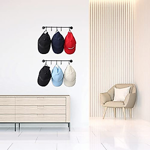 Iswabard Hat Rack for Wall Organizer Baseball Cap Display Wall Mounted Hat Rack with 20 Hooks Hat Hangers for Wall Modern Metal Hat Holder for Closet Door Bedroom Hat Organizer, Set of 2, Black