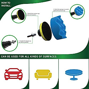 SCRUBIT Car Foam Drill Polishing Pad Kit 22 Pack, Includes 16 Detailing Sponges (3 in.), 2 Wool Buffer Pads, 2 Drill Adapters and Suction Cups for Your Vehicle - Waxing and Polisher Set