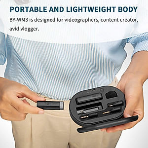BOYA Wireless Lavalier Microphone System for iPhone Livestream, 2.4GHz Mic with Buit-in Battery & Charging Case for iPad, Tablets, DSLR Camera, Camcoder, Home Video Recording Vlog Interview