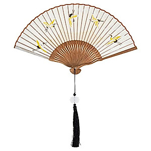 RAZZUM Large Wall Decor Retro Style Silk Fan Folderable Fan Chinese Style Fan Wall Decoration Costume Collocation Fan