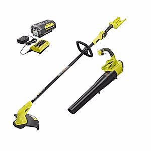 Ryobi 40V Cordless Battery Attachment Capable String Trimmer and Leaf Blower Combo Kit (2-Tools) w/ 4.0 Ah Battery & Charger