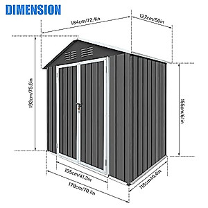 YOFE Outdoor Storage Sheds,6x4FT Outdoor Metal Storage Shed with Base Frame,Storage House with Air Vent,Lockable Door and Sloped Roof for Backyard Garden, Patio, Lawn (6x4, Grey)