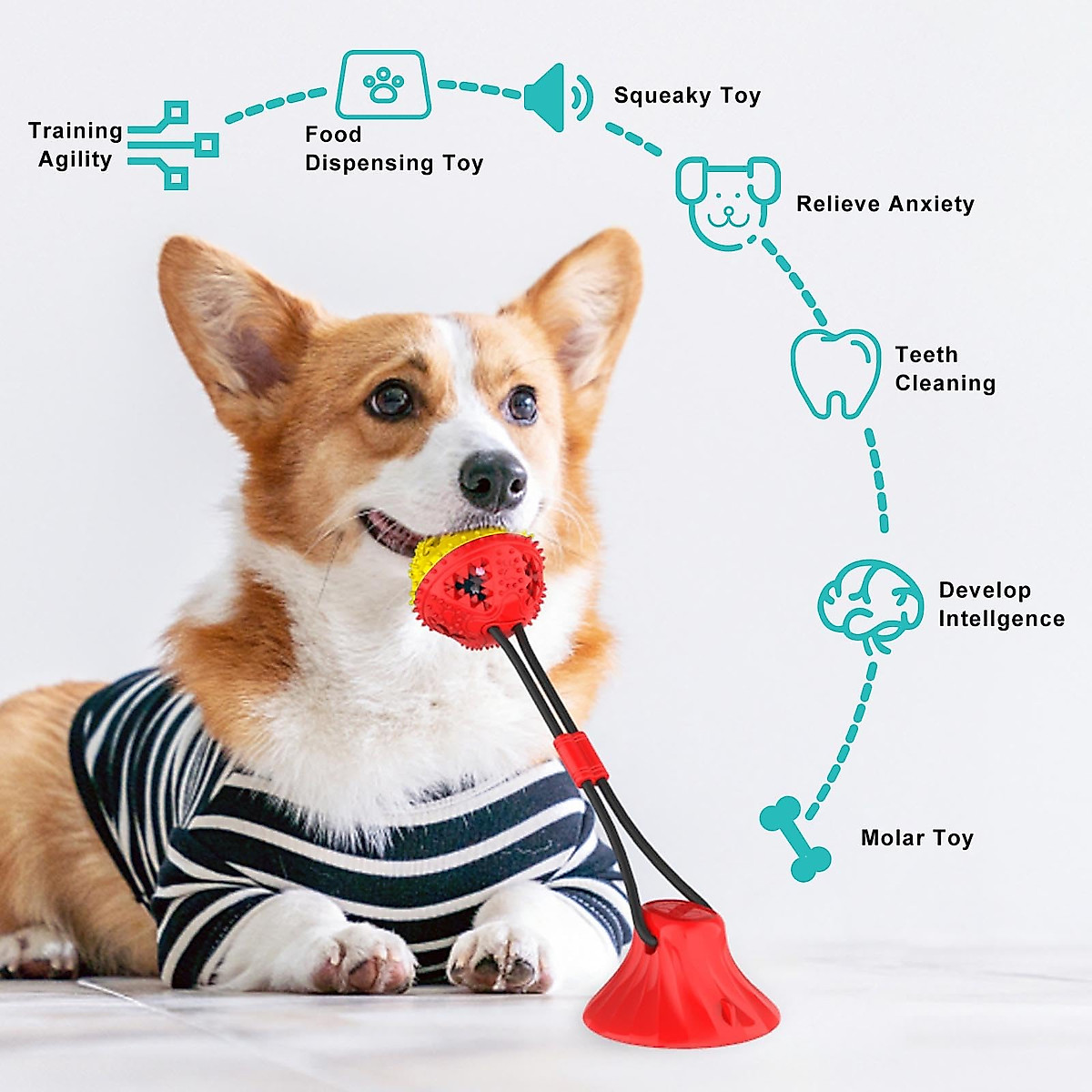 Coolplay Interactive Dog Toys Enrichement Suction Cup Tug of War, Chew for Aggressive Chewers Rope Ball, Mentally Stimulating for Small Medium Dogs