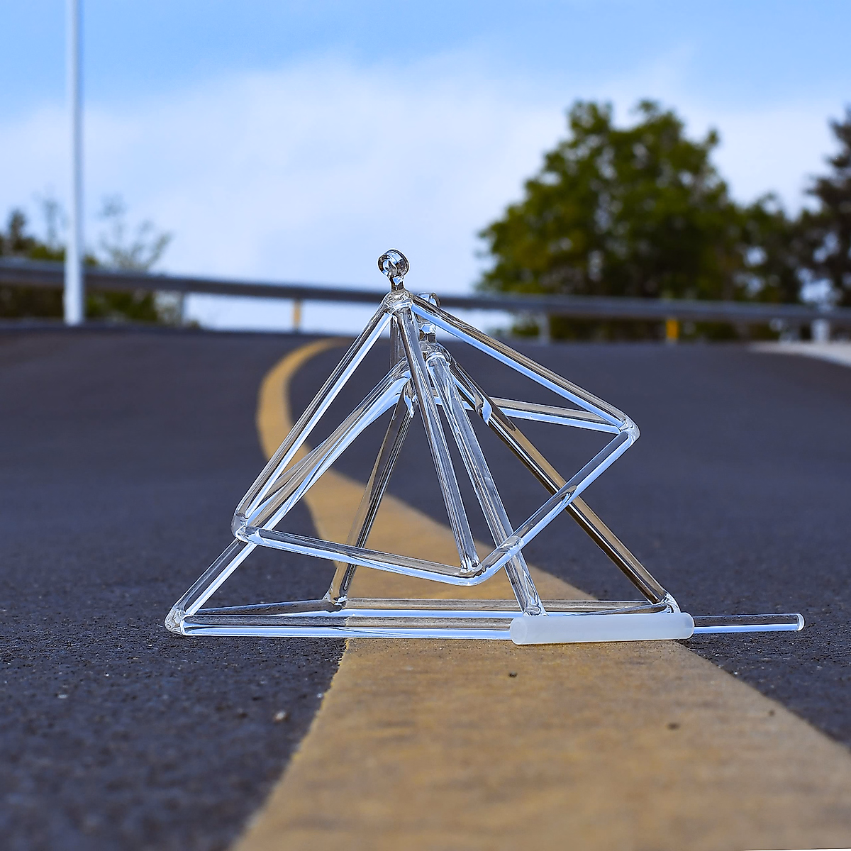 Joysense Clear Quartz Crystal Singing Pyramid 7 inch With Crystal Singing Bowl Striker and Carrying Case