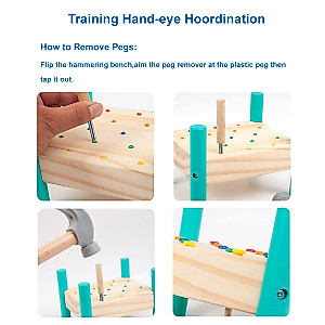 OUJILA Wooden Baby Workbench Pounding Hammer Toy for Toddlers,STEM Educational Preschool Learning Toys for Kids, Great DIY Gift for Boys and Girls