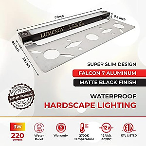 LUMENGY 7-inch 3w Super Slim LED Hardscape Light, Aluminum Black, 3 Mounting Plates for Walls, Decks, Planters, Paver Step & Ceiling, No Visiable Screws, Easy Installation Design, 50K Hours (6-Pack)