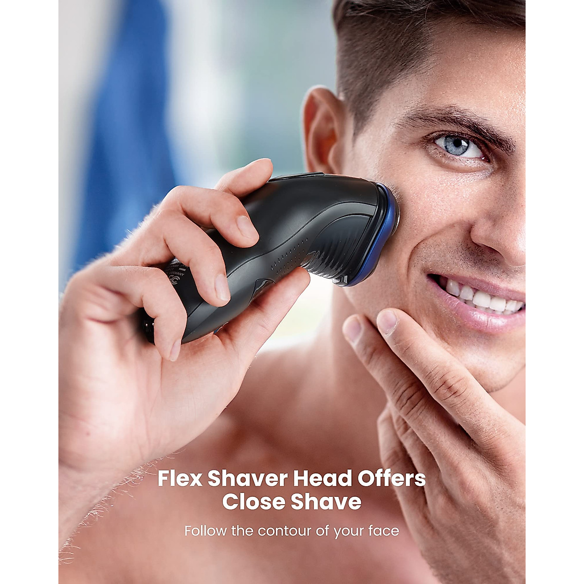 GLAKER Electric Razors for Men, Mens Electric Shaver Razor with Extra Shaver Head Cordless Waterproof Rechargeable, Electric Rotary Shaver with Pop-up Trimmer, LCD Display for Father's Gift