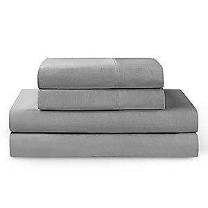 YnM Cooling Bed Sheet Set with 100 Percent Rayon Derived from Bamboo, 400TC Fabric with 2 Pillowcases and Flat Sheet, Deep Pocket Fit 19'', Silky-Soft & Sweat Wicking, 4 Piece (Queen, Dark Grey)