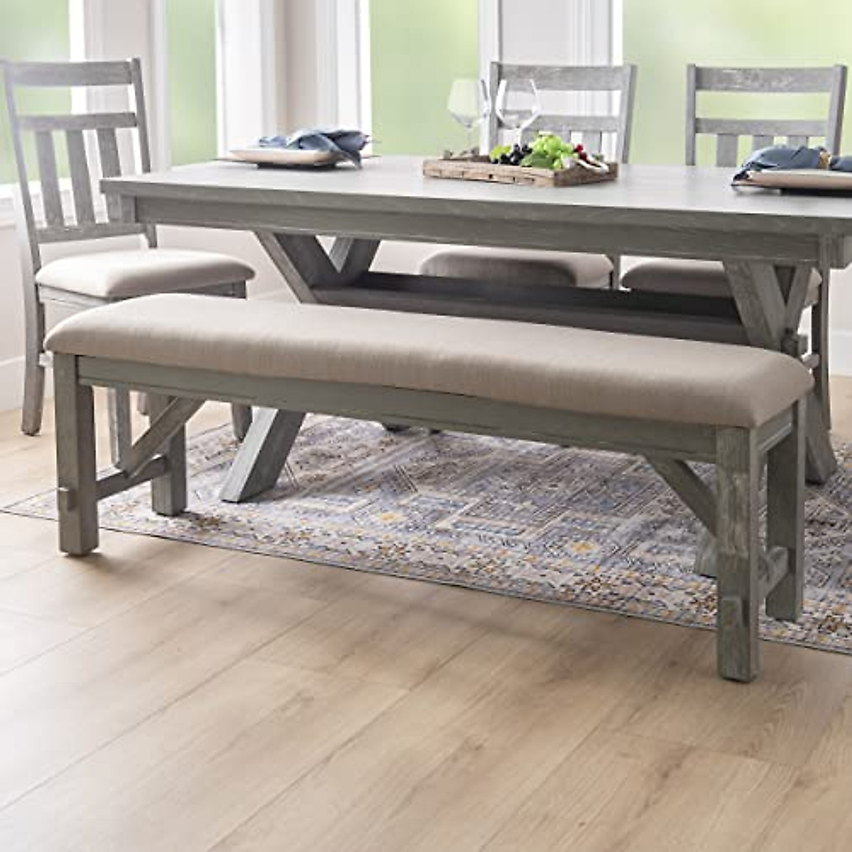 Powell Turino Dining Bench, White, 60" x 15-3/4" x 19-7/8"