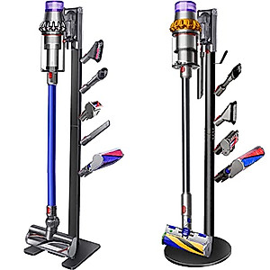 XIGOO Storage Stand Docking Station Compatible with Dyson V15 V11 V10 V8 V7 Vacuum Cleaners (Metal Bracket Black with 5 Hooks, Set of 2)