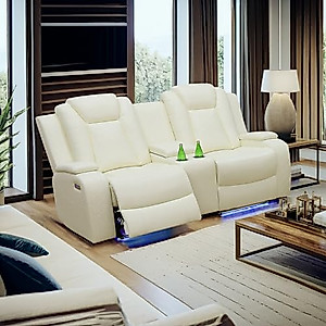 FUOROLA Martin Sofa, Loveseat, Cream White Power Recliner Loveseat for Living Room
