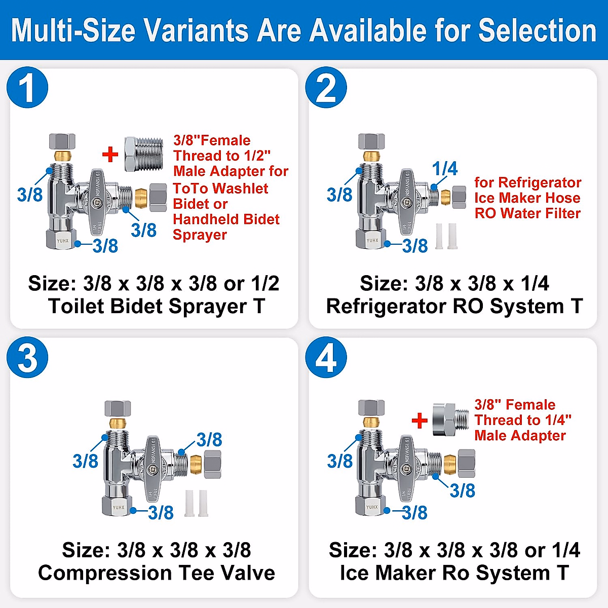 Brass Angle Stop Add-A-Tee Valve,3/8 x 3/8" x 3/8 Compression Water Splitter