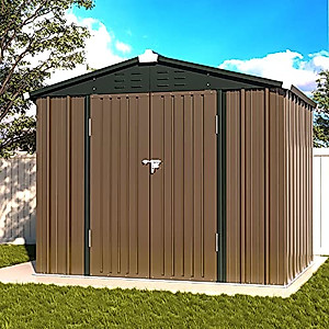UDPATIO Outdoor Storage Shed 8x6 FT, Metal Garden Shed for Bike, Garbage Can, Tool, Lawnmower, Outside Sheds & Outdoor Storage Galvanized Steel with Lockable Door for Backyard, Patio, Lawn, Brown