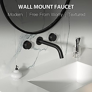 SMALIIBUSS Wall Mount Faucet,Black Wall Faucet Mounted Bathroom Sink Faucets,Double Handle 3 Hole Wall Mount Tub Faucet,Lavatory Basin Sink Mixing Faucet with Rough in Valve.