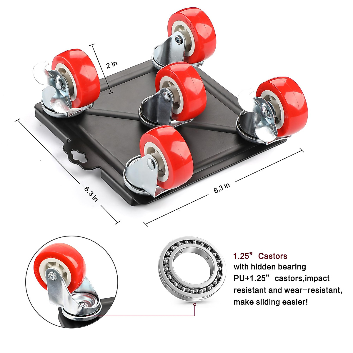 Heavy Duty Furniture Dolly with 5 Wheels, 3300 lbs Load Capacity for Easy Moving and Storage, Furniture Lift Mover Tool Set Perfect for Heavy Home or Office - Made of Premium Carbon Steel(4 Packs)
