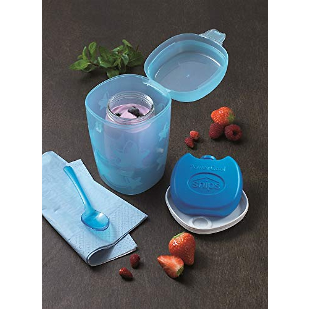 Snips Porta Yogurt | Contenitore Refrigerato Con Cucchiaino | Lunch Box | Contenitori per Cibi | 0,5 LT | Colore Azzurro | Coperchio con Chiusura di Sicurezza | Made In Italy | Bpa Free