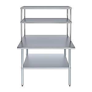 KPS Commercial Stainless Steel Work Prep Table 30 x 48 with Double Overshelf 12 x 48 - NSF
