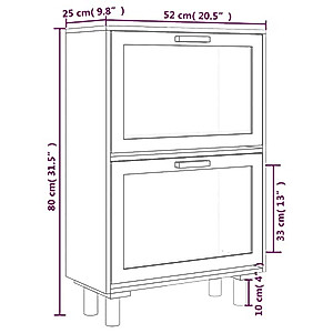 Tidyard Shoe Rack with Pull-Down Storage Drawers, Engineered Wood and Natural Rattan Shoe Cabinet for Bedroom Entryway Hallway Home Furniture