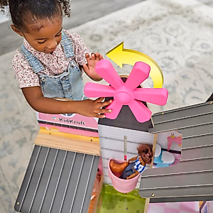 KidKraft Windmill Elevator 2-in-1 Wooden Barn & Dollhouse with Horse and Lights & Sounds, Over 3 Feet Tall, Pink