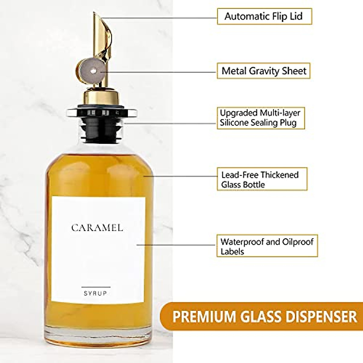 Ezebesta Set of 3 Coffee Syrup Glass Dispenser Bottles 16.23oz Pump Bottles with 10 Labels for Coffee Bar Organization