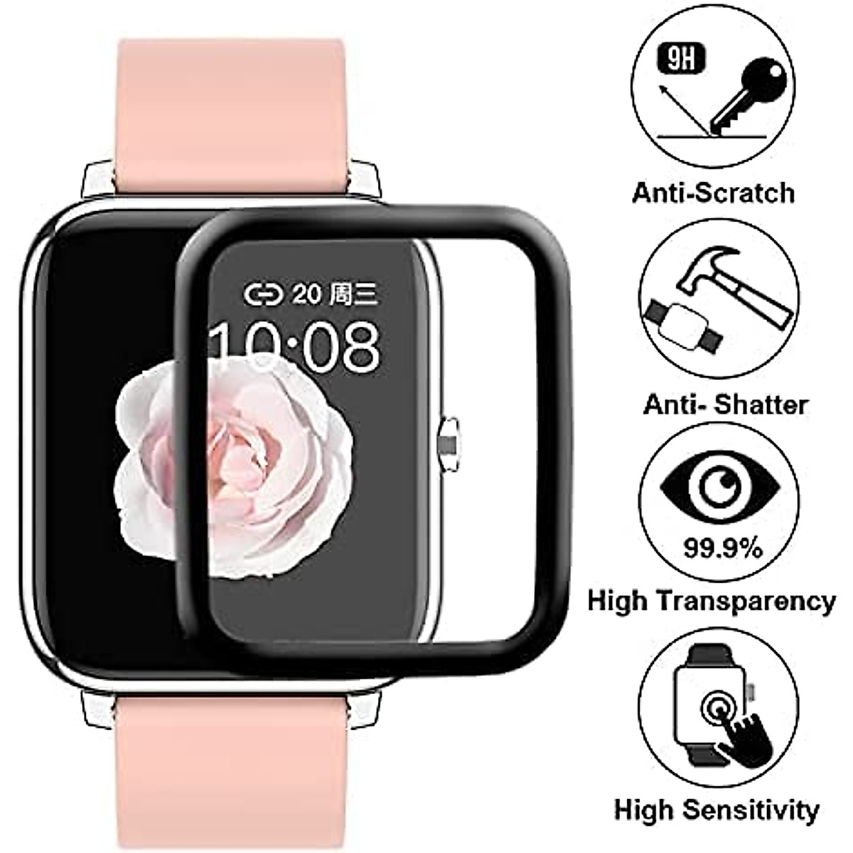 P22 Smartwatch Screen Protector, Lamshaw [3 Pack] 3D Full Coverage PET Film Compatible for KALINCO P22 Smartwatch/Rinsmola P22D 2021 Smartwatch/Popglory P22 / CanMixs P22 Smartwatch (3 Pack)
