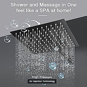 Brightify Shower Faucet Set, 10" Black Rain Shower Head Ceiling Mount with Handheld Spray, High Pressure Bathroom Mixer Shower Set Wall Mounted Shower System Rough-in Valve and Trim Kit