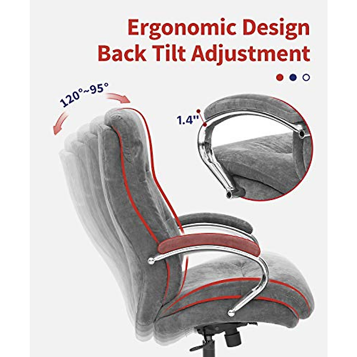 CLATINA Ergonomic Big & Tall Executive Office Chair with Fabric Upholstery 400lbs High Capacity Swivel Adjustable Height Thick Padding Headrest and Armrest for Home Office Gray